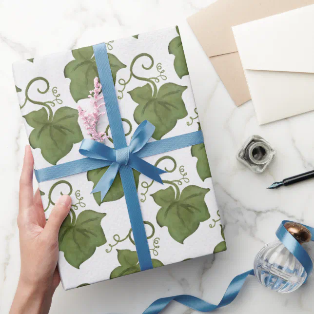 Green and White Pumpkin Vines Wrapping Paper | Zazzle