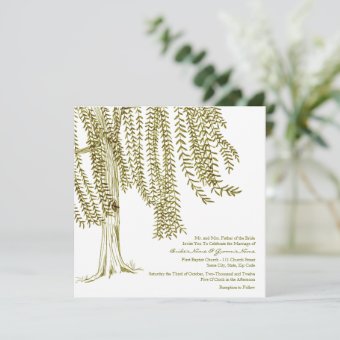 Green and White Willow Tree Wedding Invitation | Zazzle