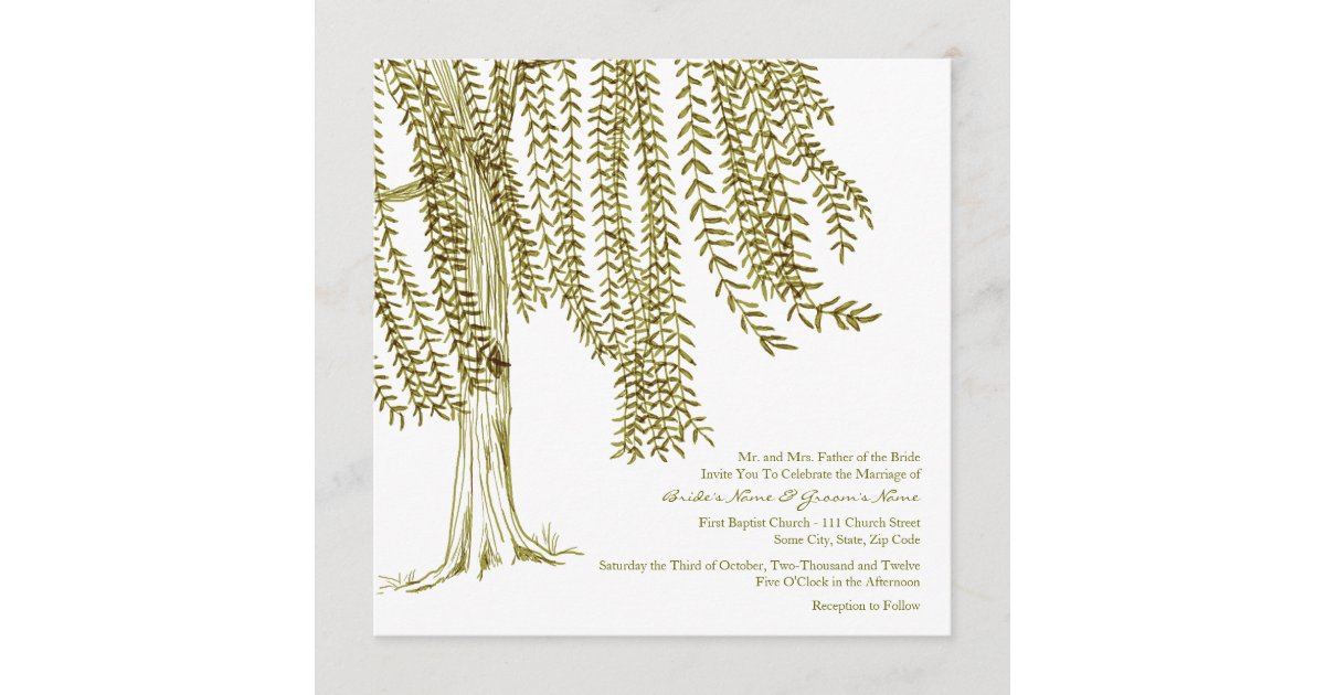 Green and White Willow Tree Wedding Invitation | Zazzle.com