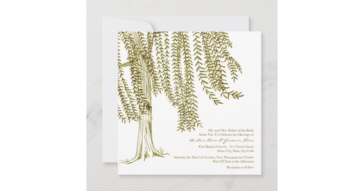 Green and White Willow Tree Wedding Invitation | Zazzle