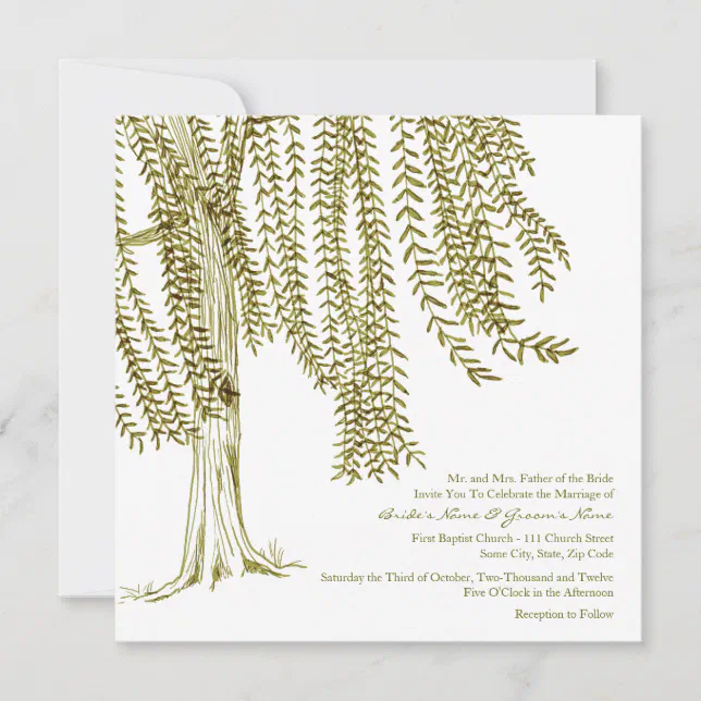 Green and White Willow Tree Wedding Invitation | Zazzle