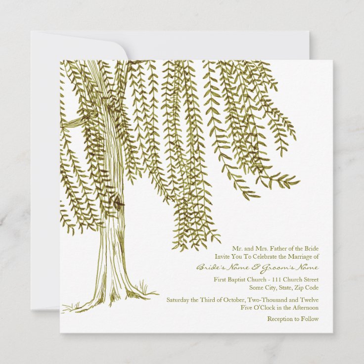 Green and White Willow Tree Wedding Invitation | Zazzle