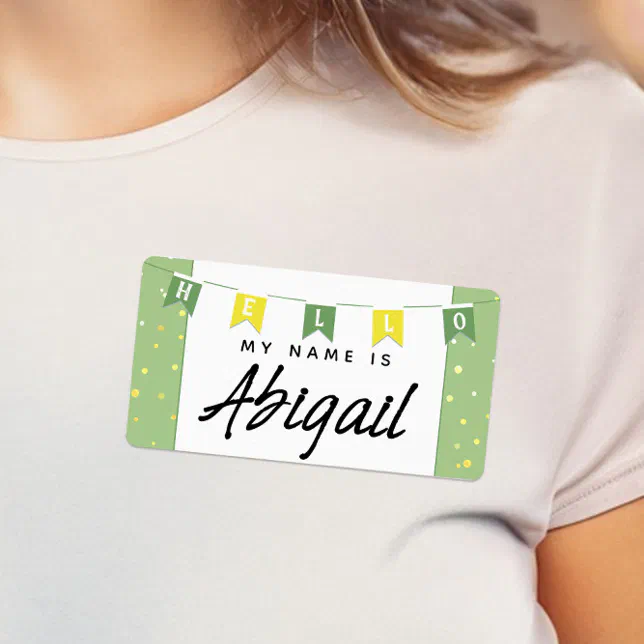 Green and Yellow Cute Hello My Name Is Sticker | Zazzle