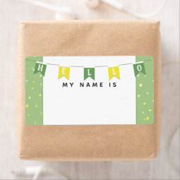 Green and Yellow Cute Hello My Name Is Sticker | Zazzle
