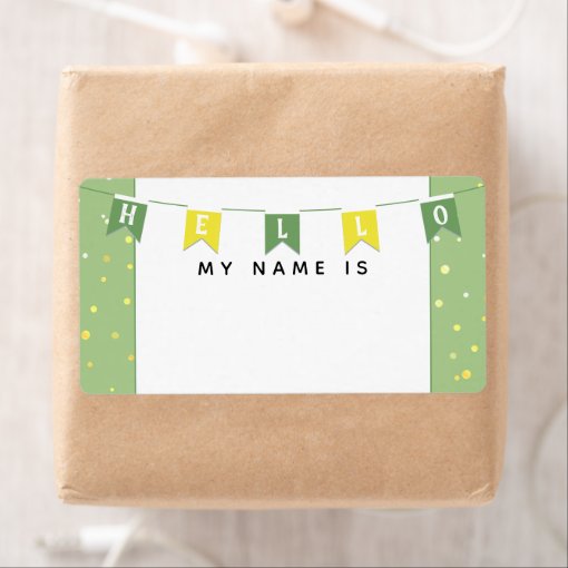 Green and Yellow Cute Hello My Name Is Sticker | Zazzle