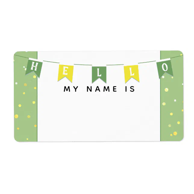 Green and Yellow Cute Hello My Name Is Sticker | Zazzle