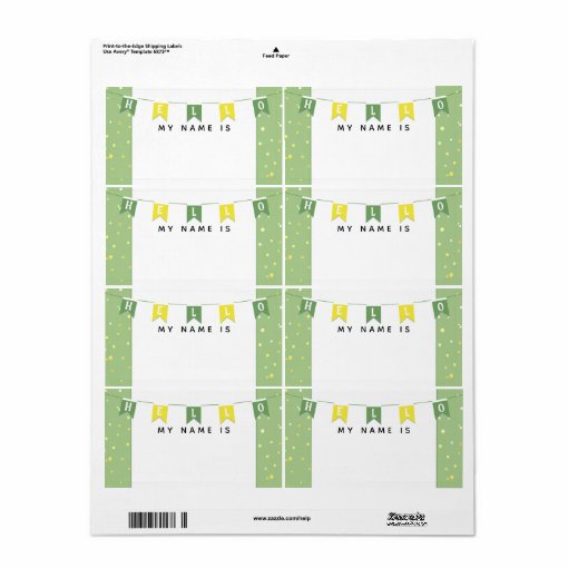 Green and Yellow Cute Hello My Name Is Sticker | Zazzle