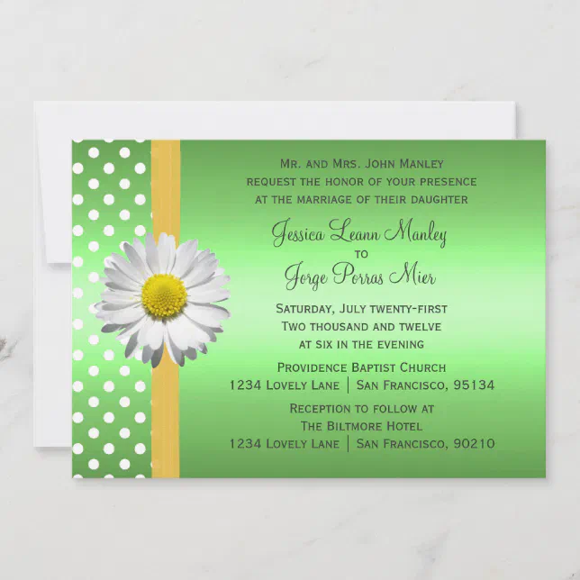 Green and Yellow Daisy Wedding Invitation | Zazzle