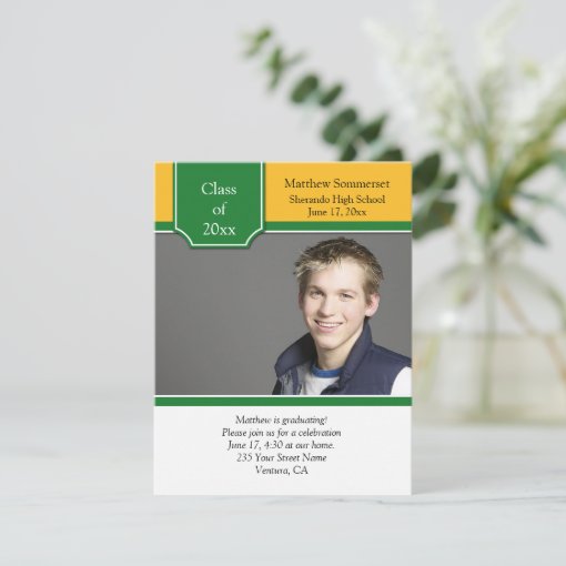 Green and Yellow Gold Photo Graduation Invitation | Zazzle