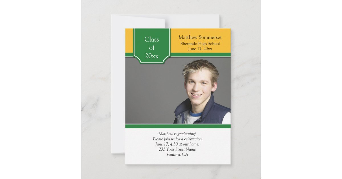 Green and Yellow Gold Photo Graduation Invitation | Zazzle