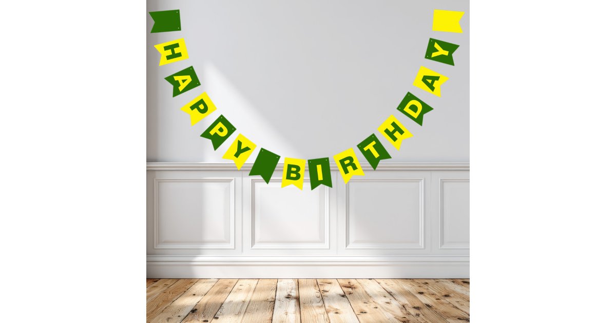 Green and Yellow Happy Birthday Bunting Flags | Zazzle
