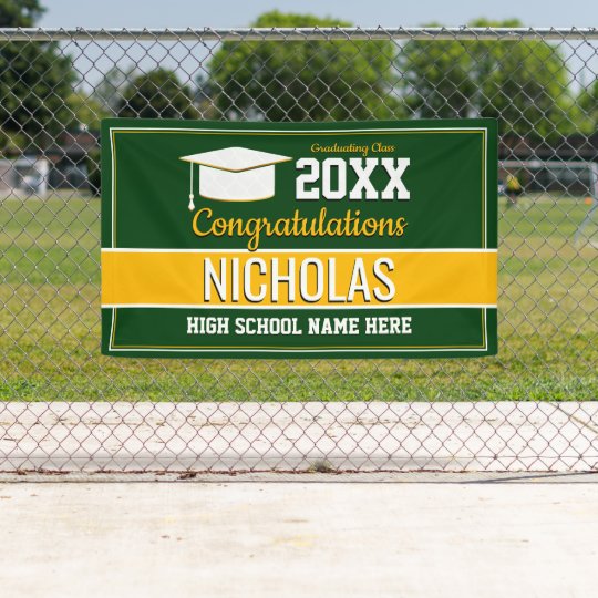 Green and Yellow School Colors Graduation Banner | Zazzle.com