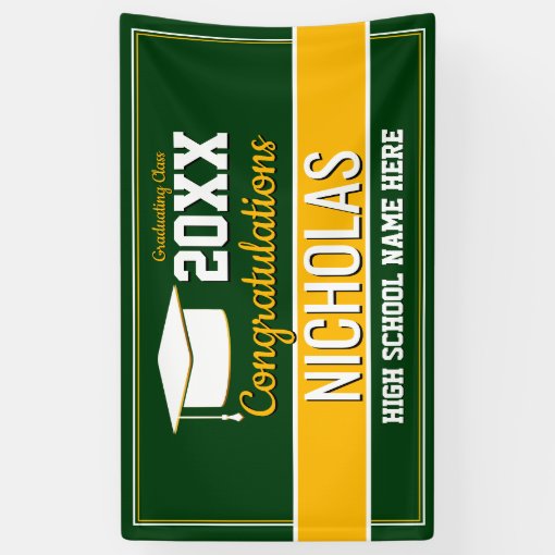 Green and Yellow School Colors Graduation Banner | Zazzle