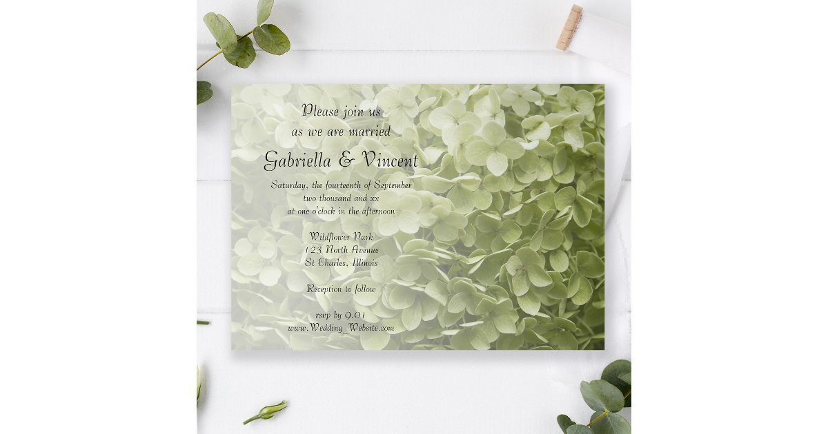 Green Annabelle Hydrangea Floral Wedding Invitation | Zazzle