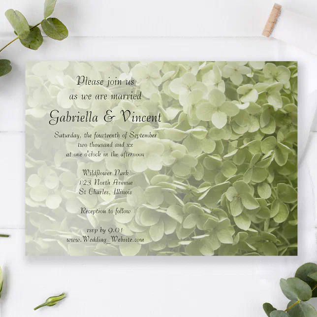 Green Annabelle Hydrangea Floral Wedding Invitation | Zazzle