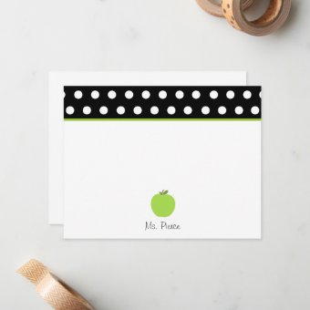 Green Apple / Black With White Polka Dots Note Card | Zazzle