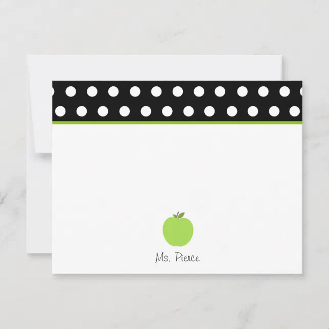 Green Apple / Black With White Polka Dots Note Card | Zazzle