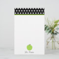 Green Apple / Black With White Polka Dots Stationery | Zazzle