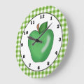Green apple cartoon fruit wall clock | Zazzle