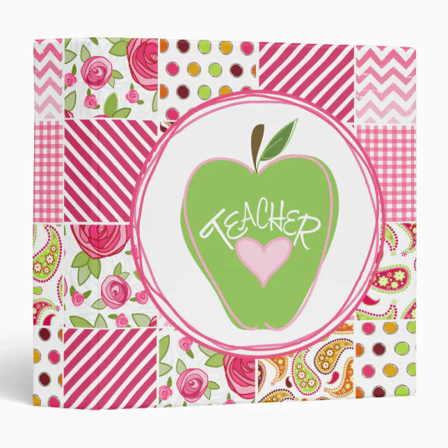 Green Apple / PatchworkTeacher Binder | Zazzle