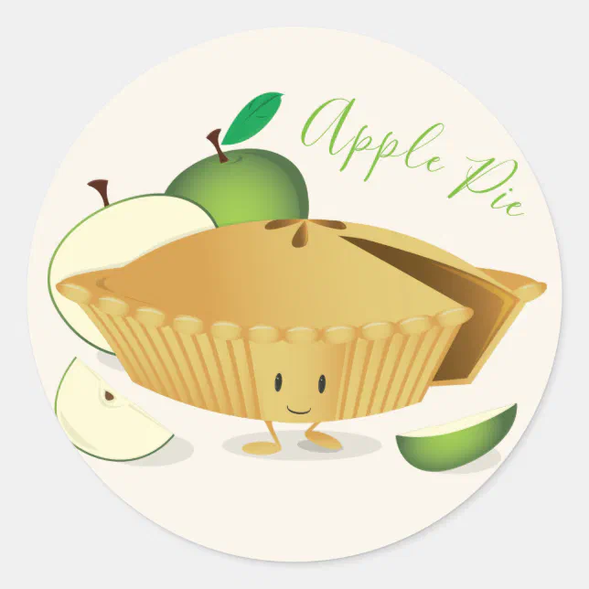 Green Apple Pie Character Dessert Food Classic Round Sticker | Zazzle