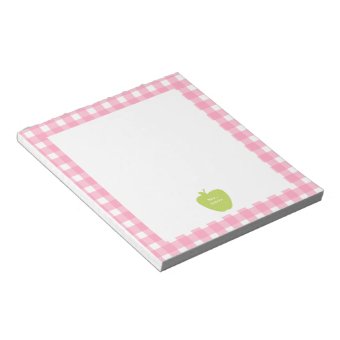 Green Apple Pink Gingham Teacher Notepad | Zazzle