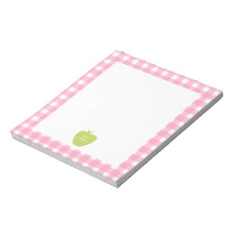 Green Apple Pink Gingham Teacher Notepad | Zazzle