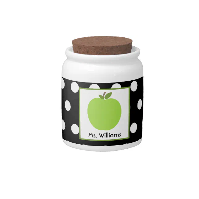 Green Apple & Polka Dot Teacher Candy Jar | Zazzle