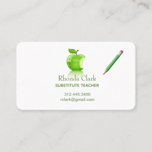 green apple substitute teacher business card | Zazzle