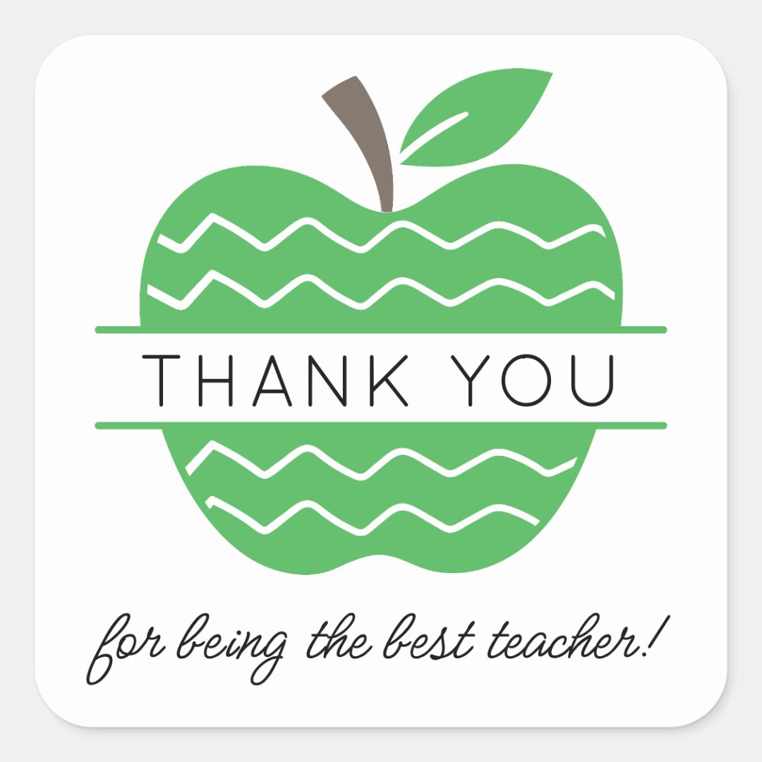 Green Apple Teacher Thank You Square Sticker | Zazzle