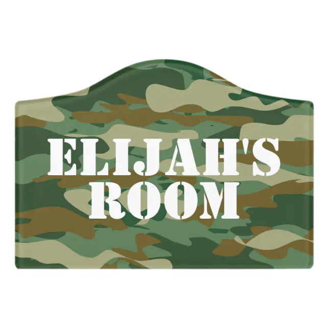 Green army camo camouflage custom children's room door sign | Zazzle