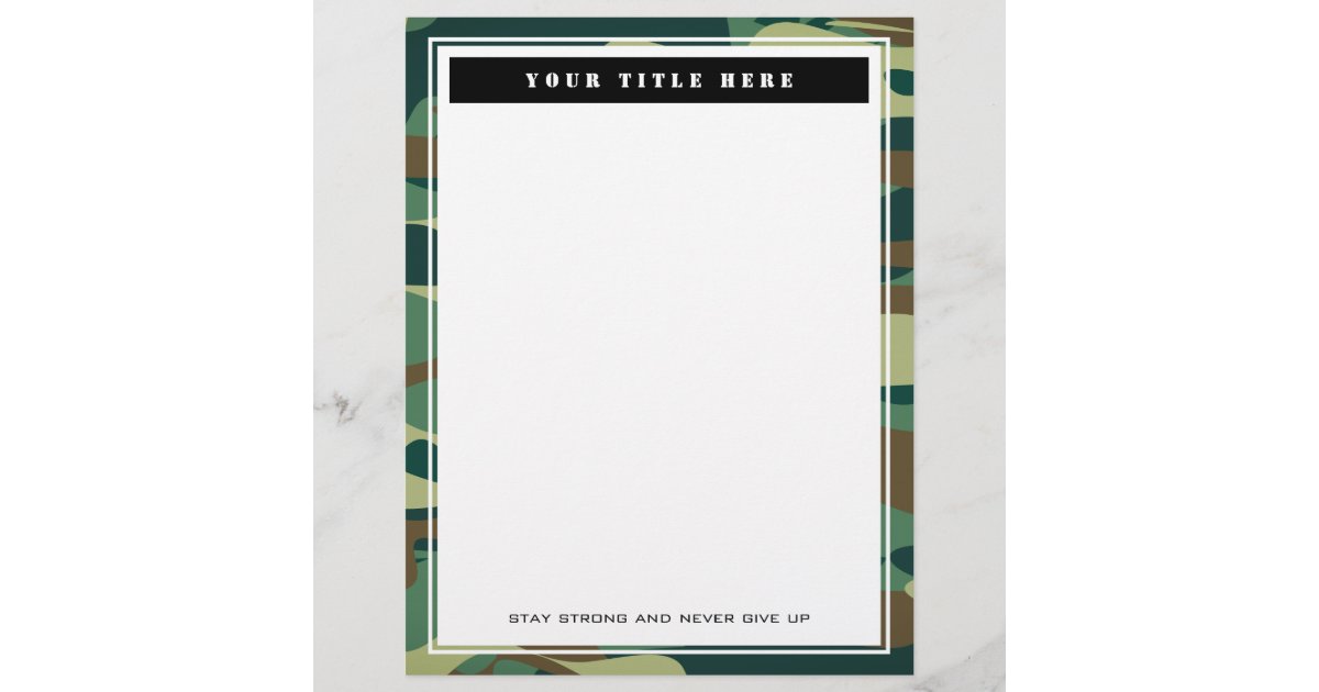 Green army camo elegant custom stationery paper | Zazzle