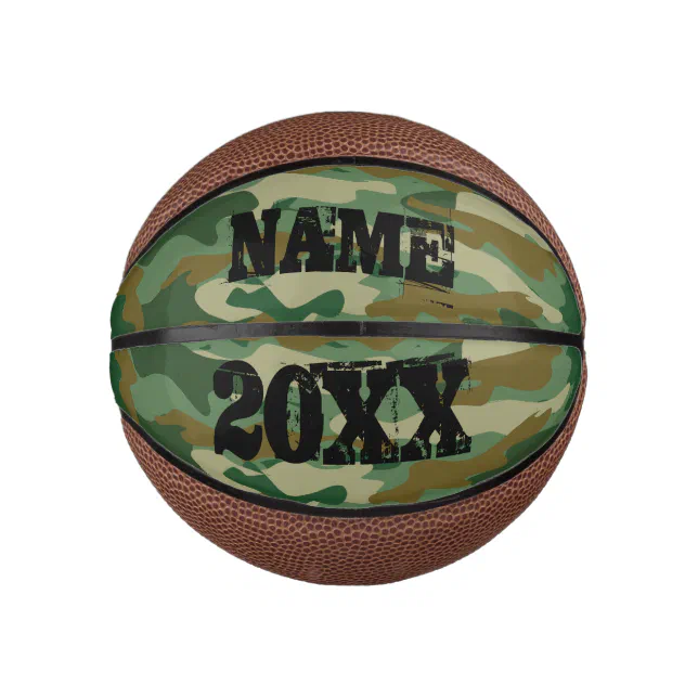 Green army camouflage custom name mini basketball | Zazzle