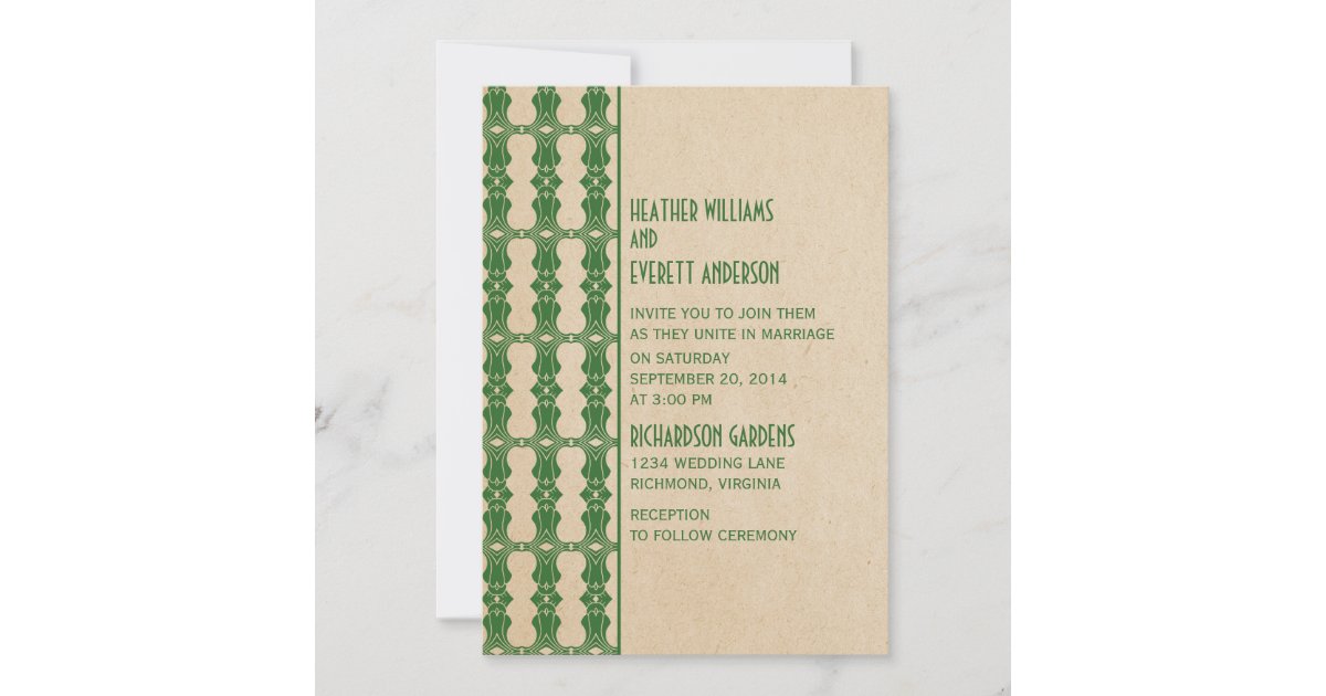 Green Art Deco Border Wedding Invitation | Zazzle