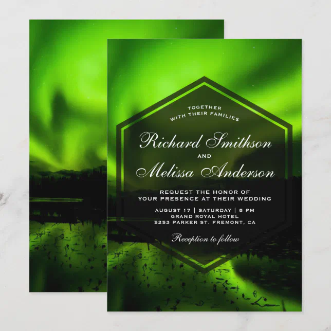 Green Aurora Northern Lights Wedding Invitation | Zazzle