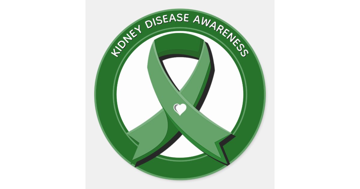 Green Awareness Ribbon Kidney Disease Awareness Classic Round Sticker ...