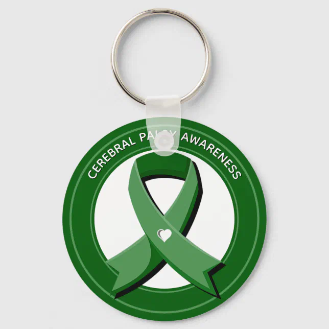 Green Awareness Ribbon White Heart Keychain | Zazzle