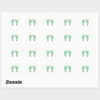 Green baby footprints classic round sticker | Zazzle