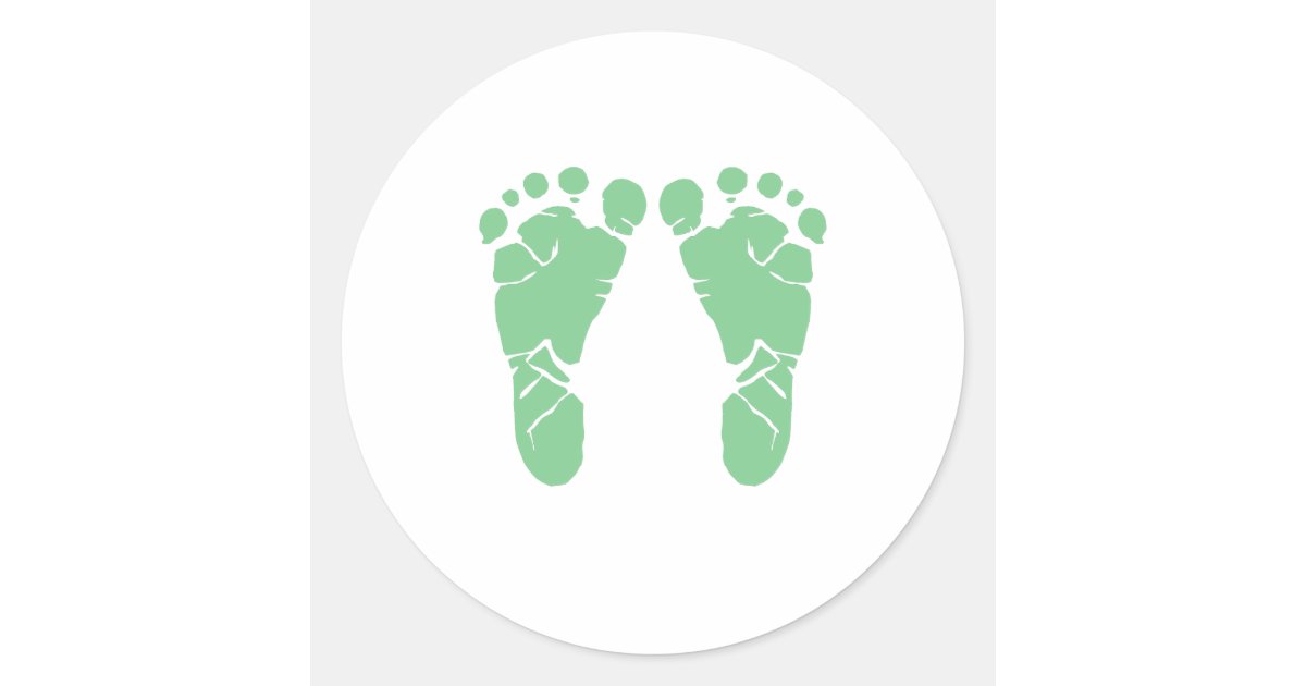 Green baby footprints classic round sticker | Zazzle