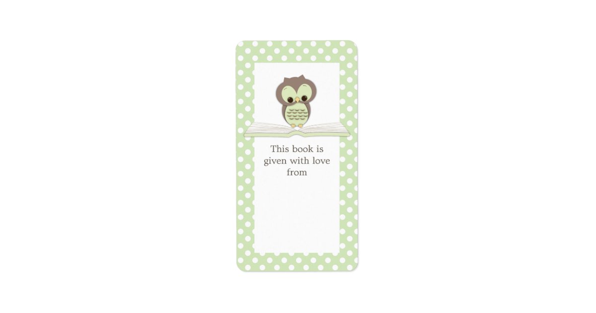 Green Baby Owl on Book Gift Bookplate Label | Zazzle