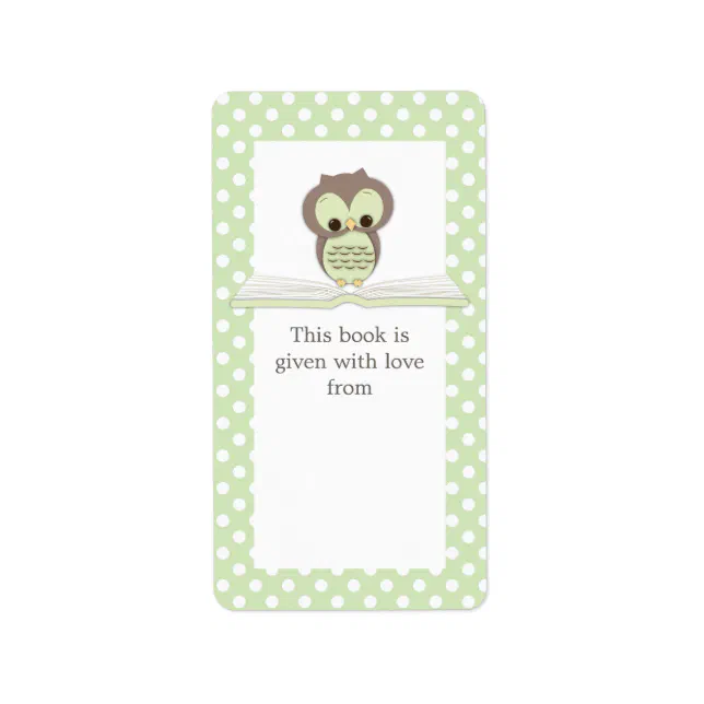 Green Baby Owl on Book Gift Bookplate Label | Zazzle