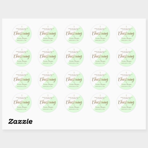 Green Baby Personalized Christening thank you Classic Round Sticker ...