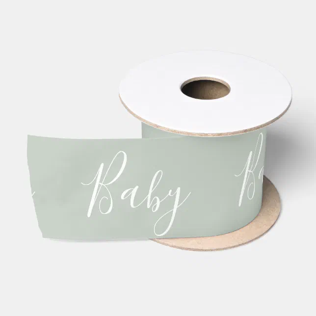 Green Baby Script Elegant Baby Shower Satin Ribbon | Zazzle