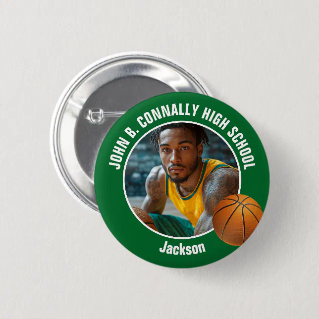 Green Basketball Player Photo High School Spirit Button | Zazzle