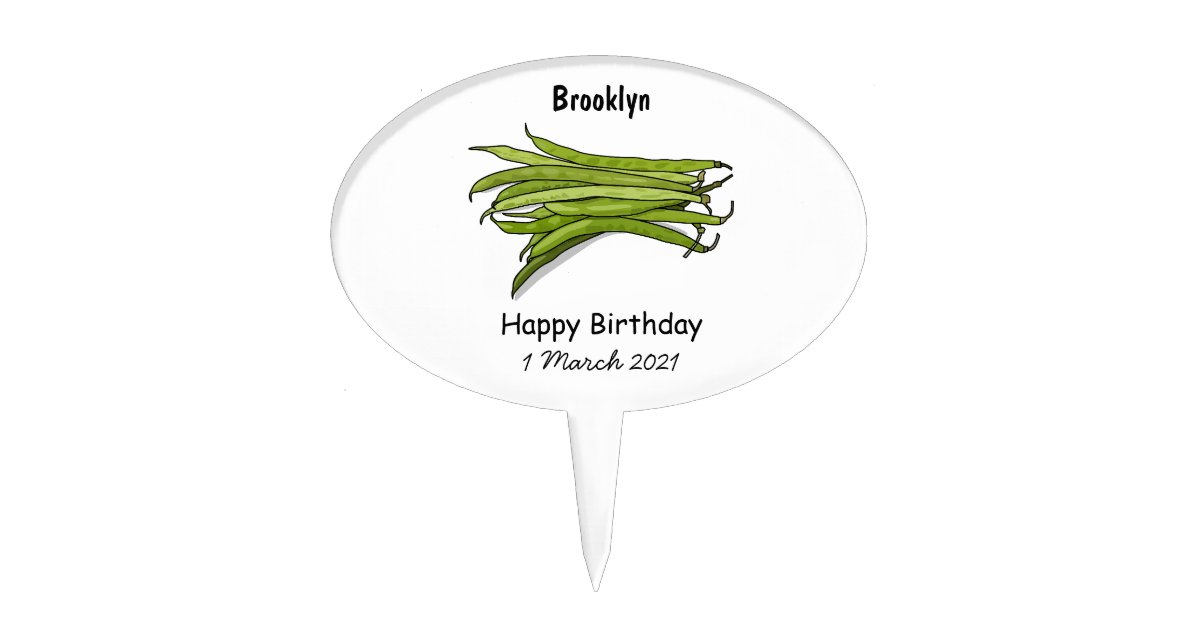 Green beans cartoon illustration cake topper | Zazzle