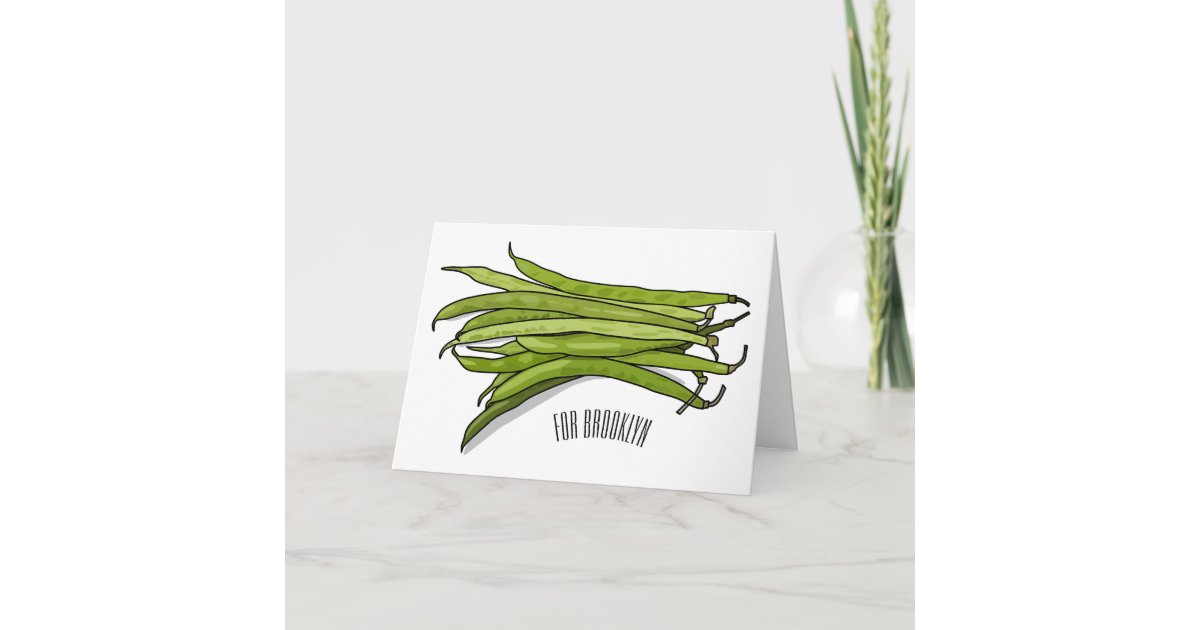 Green beans cartoon illustration card | Zazzle
