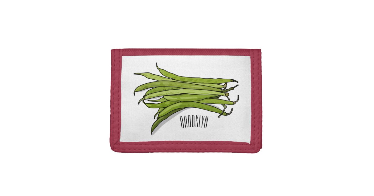 Green beans cartoon illustration trifold wallet | Zazzle