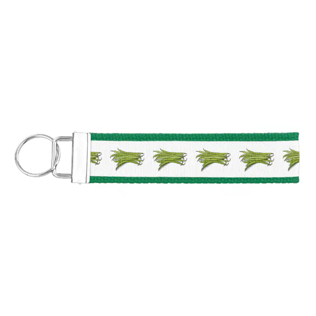 Green beans cartoon illustration wrist keychain | Zazzle