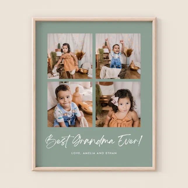 Green Best Grandma Ever Four Photo Poster | Zazzle