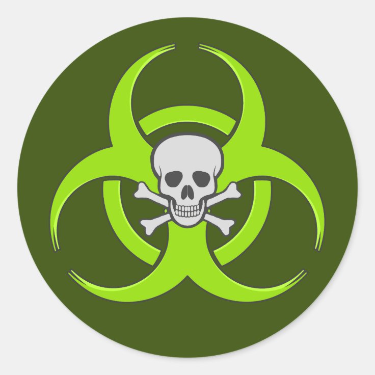Green Biohazard Skull Classic Round Sticker | Zazzle